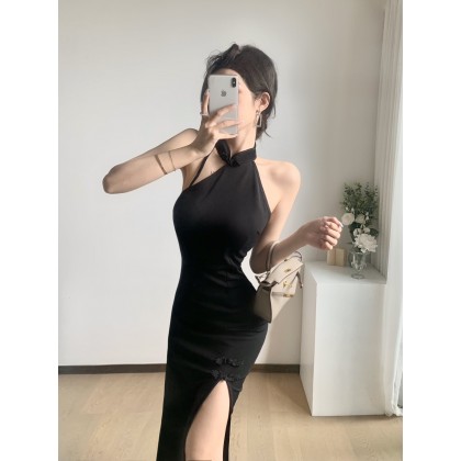 Halter Neck Solid Colour Modern Cheongsam