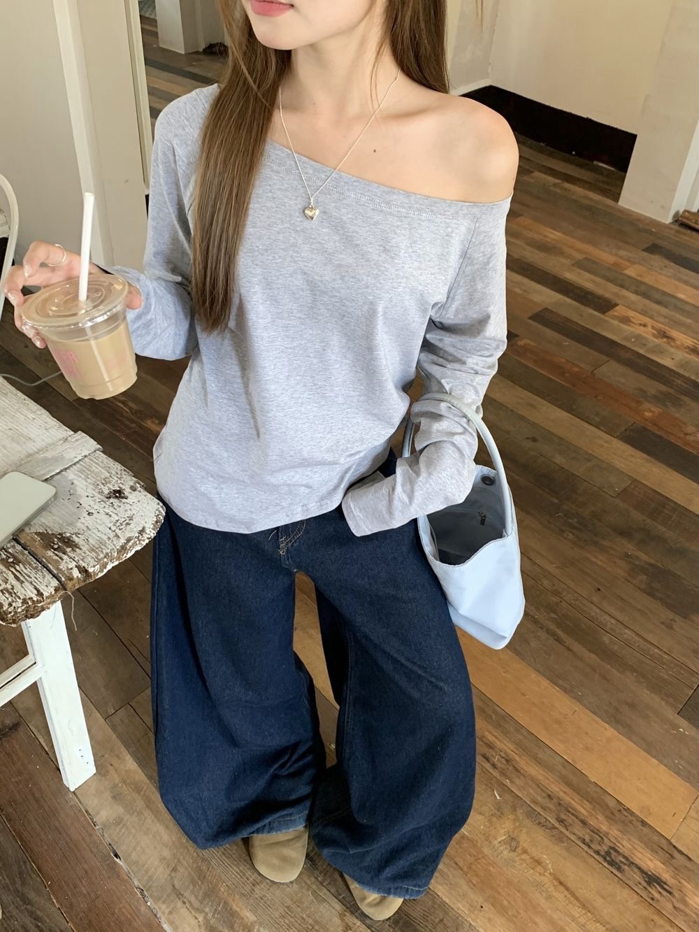 (3 Colours) Side Off Shoulder Long Sleeve Top